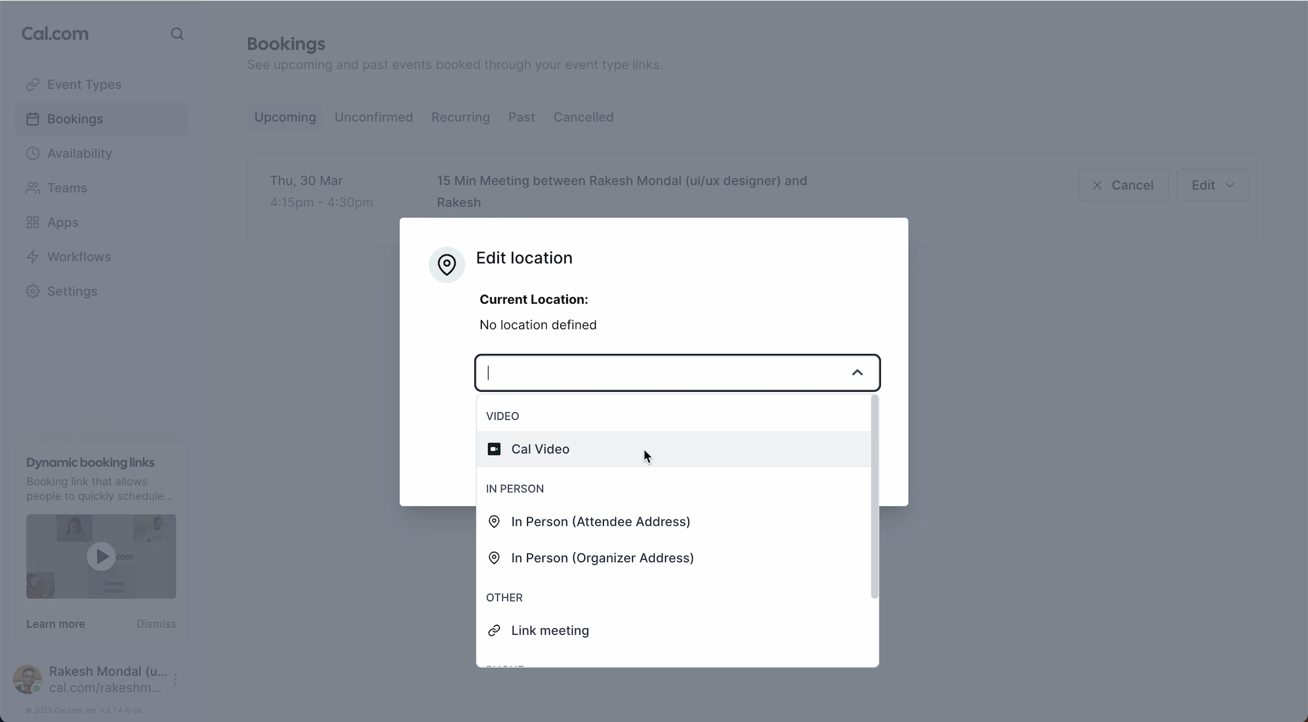Cal.com | UI, UX Design | SaaS | Application Design | saas ui